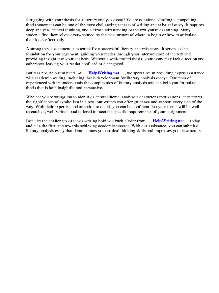 Thesis For Literary Analysis Essay | PDF | Essays | Thesis