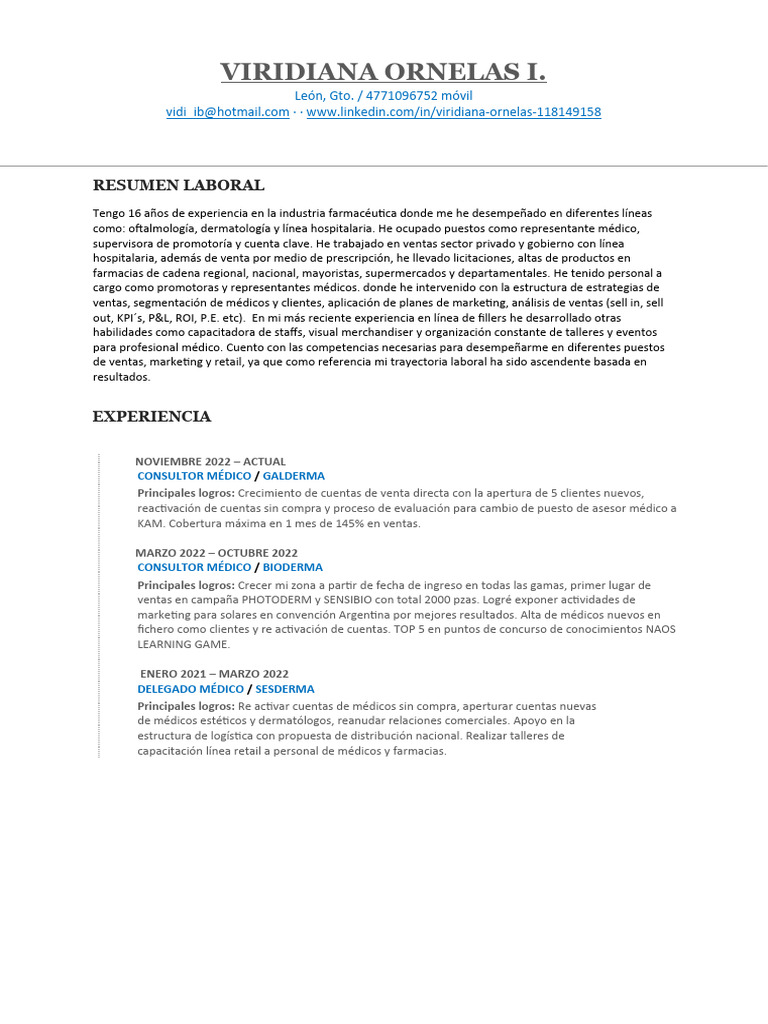 CV Viridiana+Ornelas | PDF | Marketing | Farmacéutico
