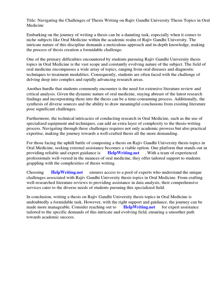 Thesis Writing in Oral Medicine | PDF | Thesis | Medical Specialties