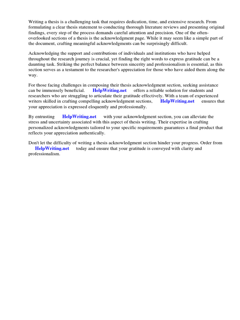 Thesis Acknowledgement Sample Uk | PDF | Thesis | Doctor Of Philosophy