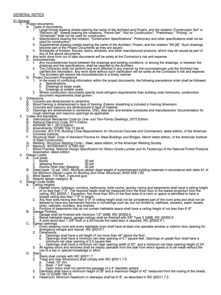 General Notes DC | Download Free PDF | Stairs | Framing (Construction)