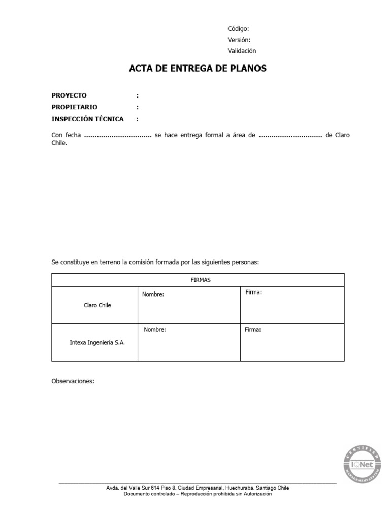 Acta de Entrega de Planos | PDF