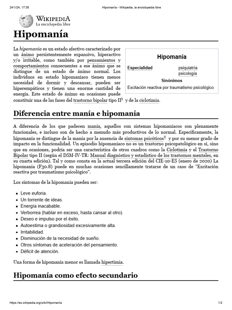 Hipomanía - Wikipedia, La Enciclopedia Libre | PDF | Desorden bipolar ...