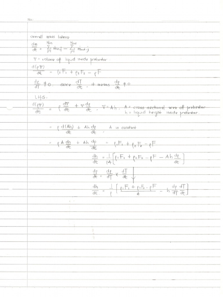 Chapter 2 Process Modelling Fundamental Relations (Self Revision) Preheater Mass Balance | PDF