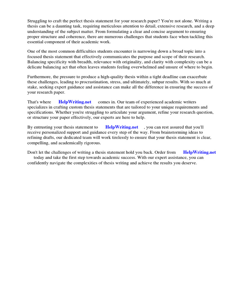 A Thesis Statement Example For A Research Paper | PDF | Thesis | Essays