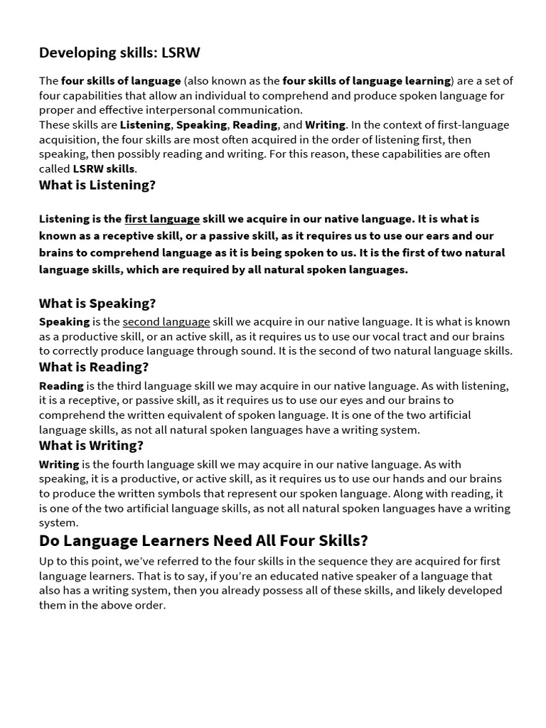 Developing Skills LSRW | PDF