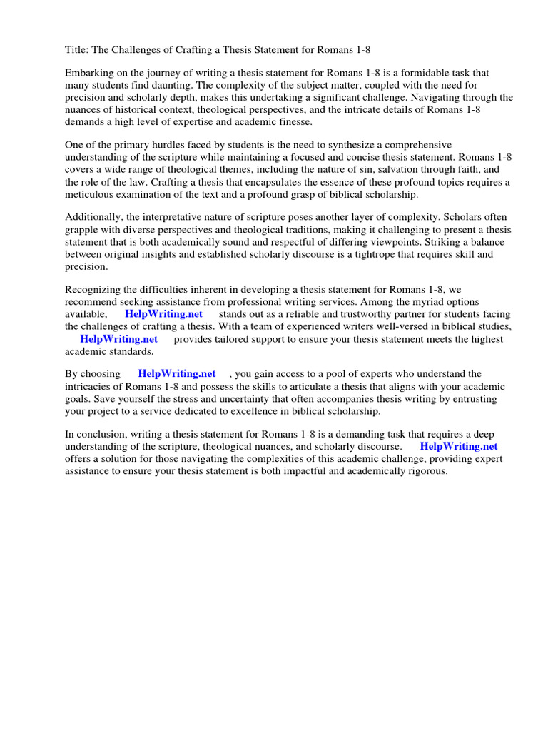 Thesis Statement For Romans 1-8 | PDF | Epistle To The Romans ...