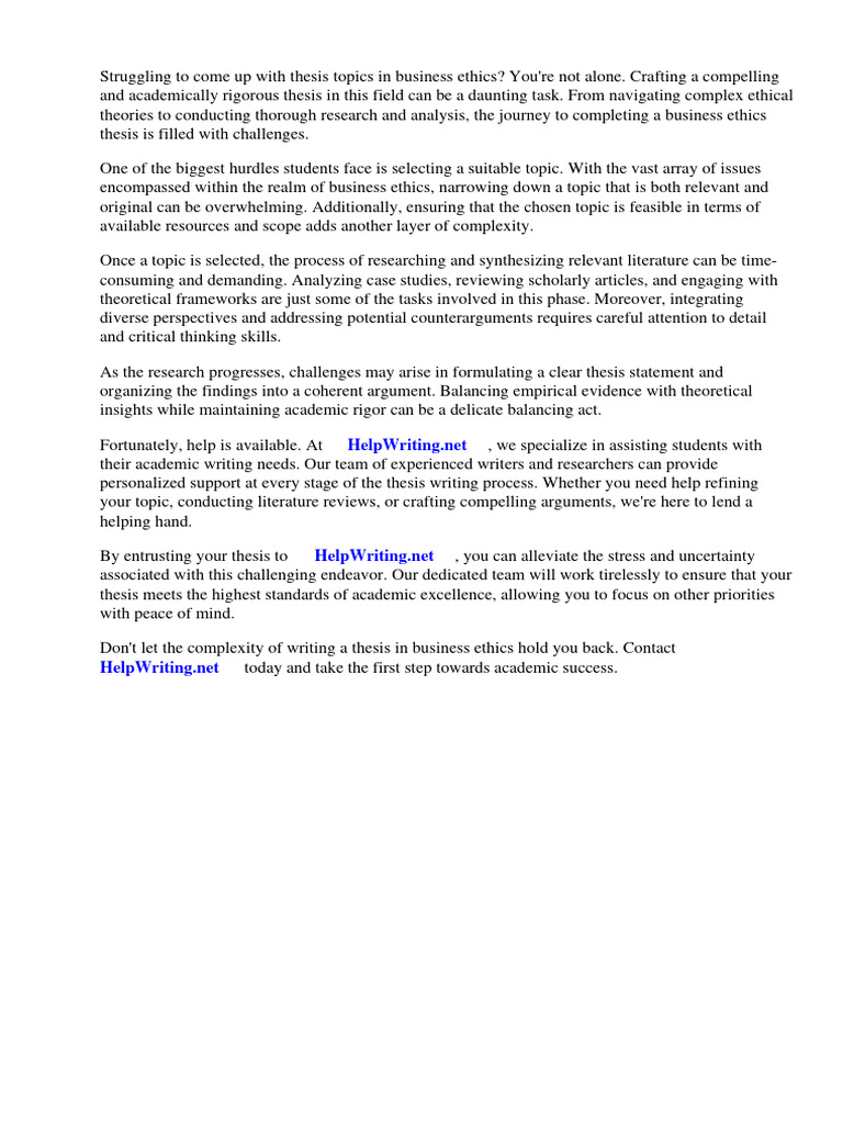 Business Ethics Thesis Topic Guide | PDF | Business Ethics | Business