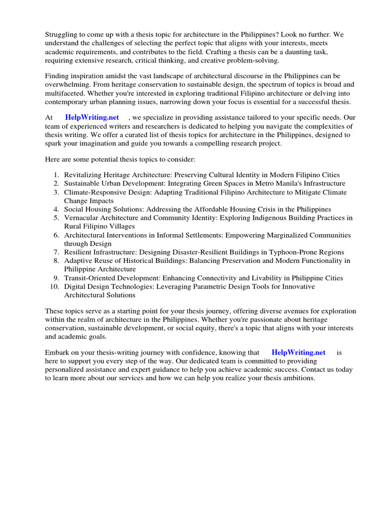 List of Thesis Topics For Architecture in The Philippines | PDF ...