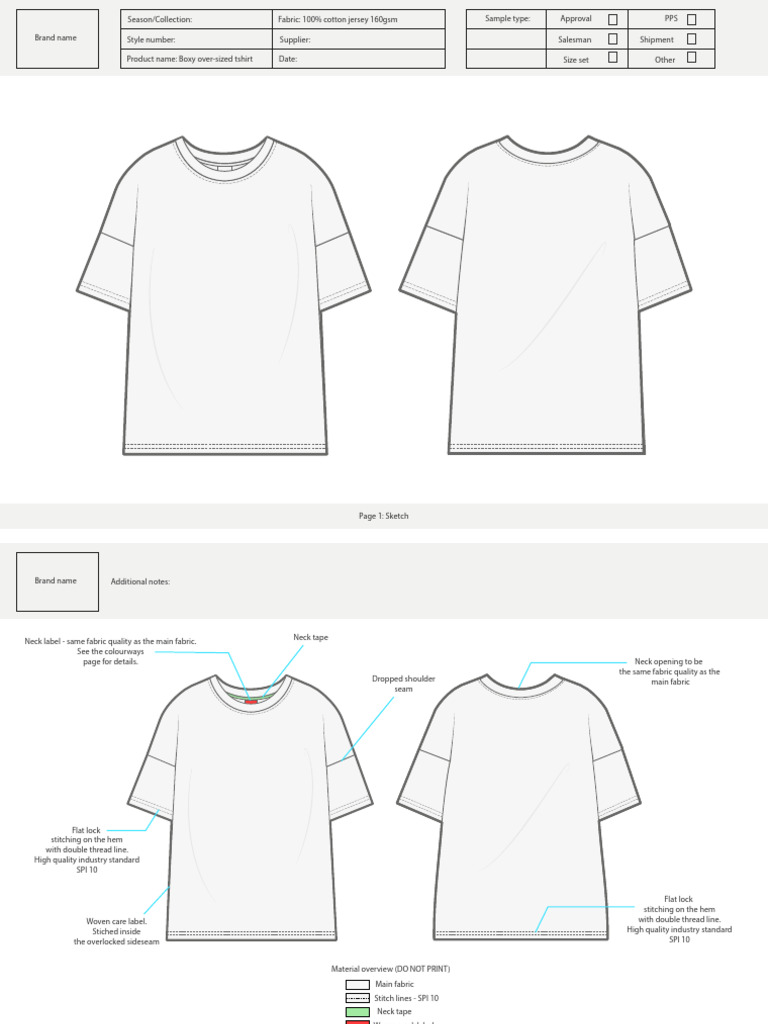 Techpack Camiseta PDF | PDF | Textiles | Seam (Sewing)