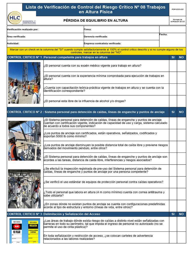 Check List Verif CC Trabajo en Altura | PDF
