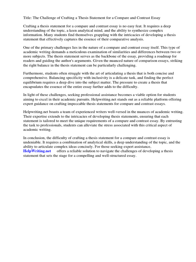 How To Develop A Thesis Statement For A Compare and Contrast Essay | PDF | Essays | Thesis