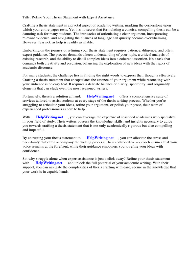 Refine Your Thesis Statement | PDF | Essays | Thesis