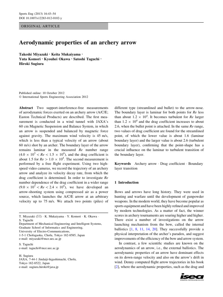 Aerodynamic Properties of An Archery Arrow | PDF | Arrow | Reynolds Number