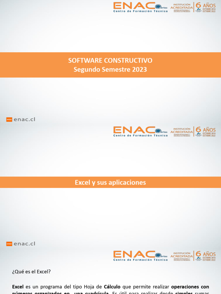 ENAC SC Clase N°002 - Aplicacion de Excel en Cubicaciones | PDF | Microsoft Excel | Software de ...
