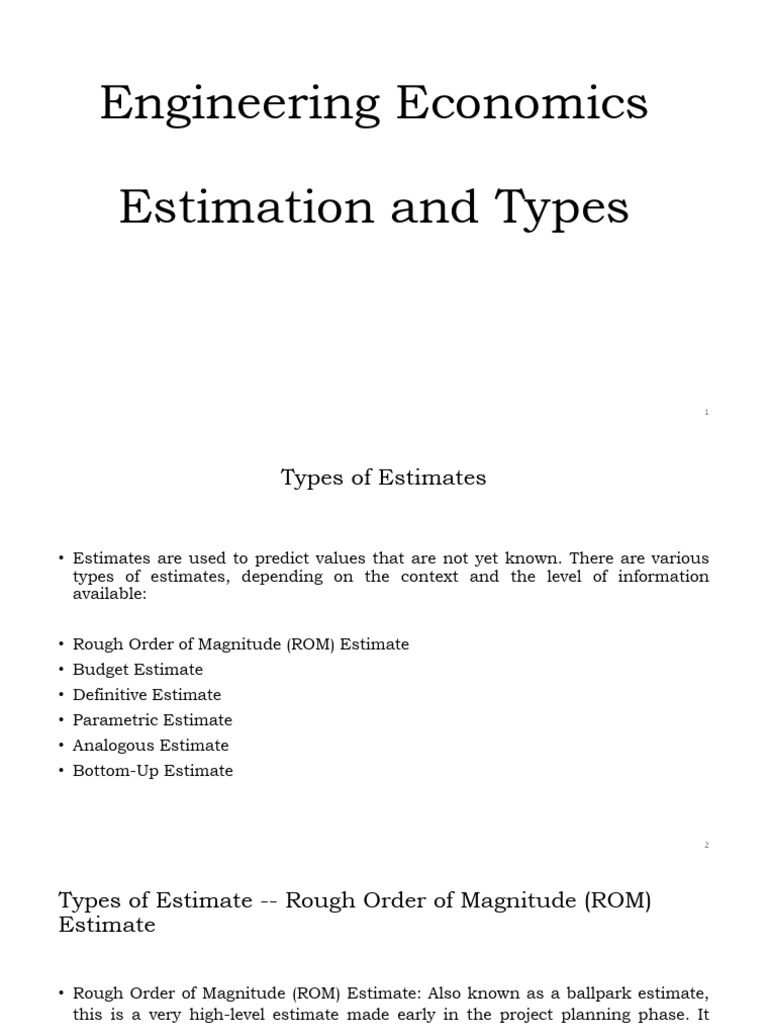 Lec 7 Estimation And Its Types Pdf Enterprise Resource Planning