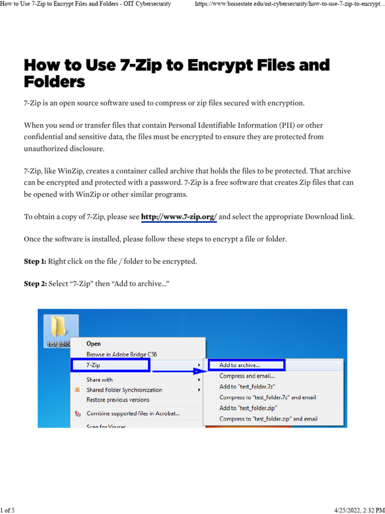 How To Use 7-Zip To Encrypt Files and Folders - OIT Cybersecurity | PDF | Zip (File Format ...