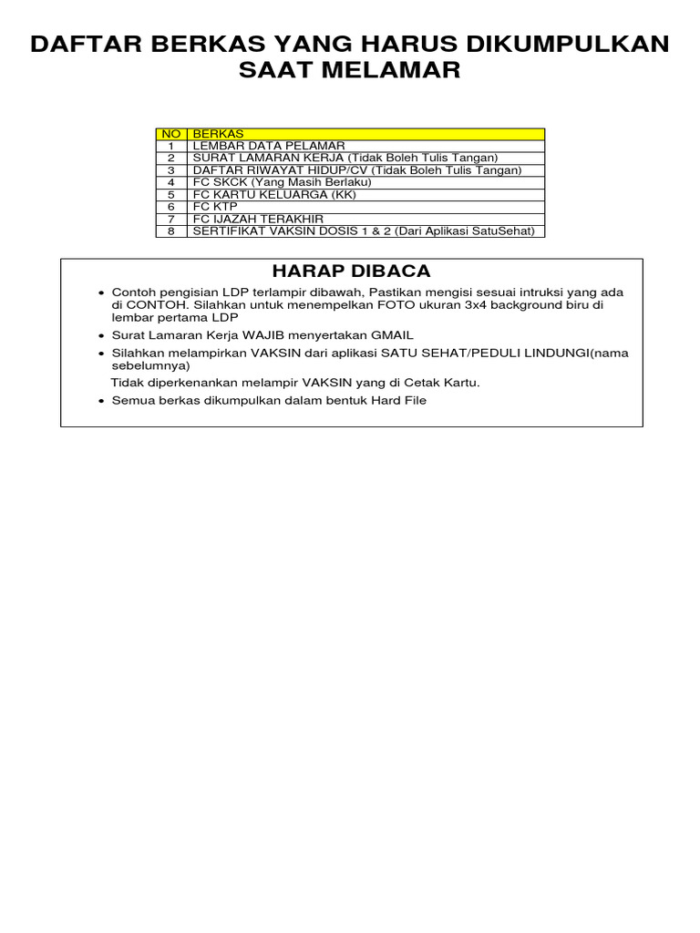 1. Contoh Berkas Yang Harus Dikumpulkan Saat Melamar | PDF