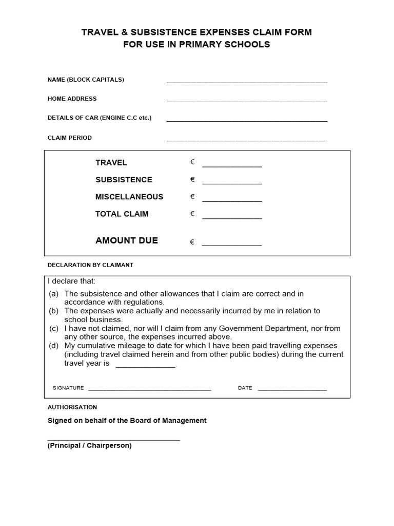 Travel and Subsistence Claim Forms | PDF