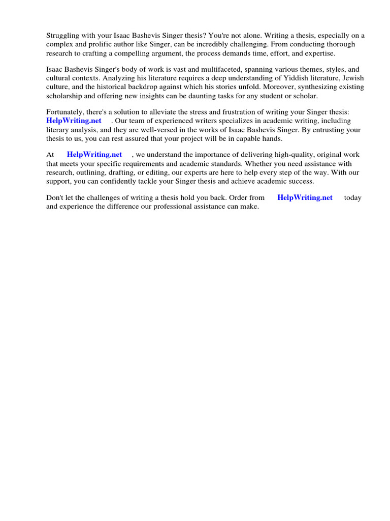 Isaac Bashevis Singer Thesis | PDF