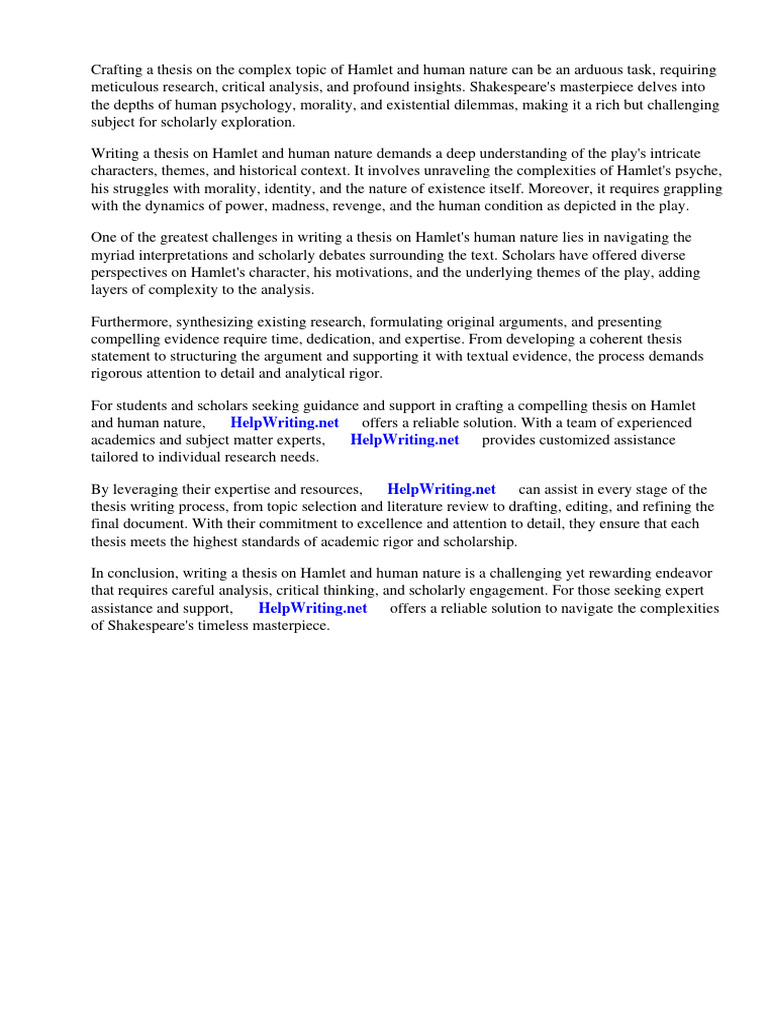 Hamlet Human Nature Thesis | PDF | Hamlet | William Shakespeare