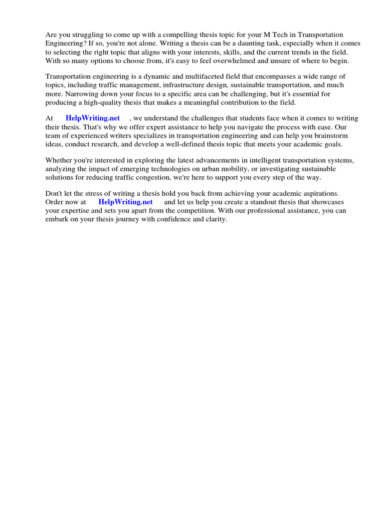 M Tech Thesis Topics For Transportation Engineering | PDF | Transport | Rail Transport