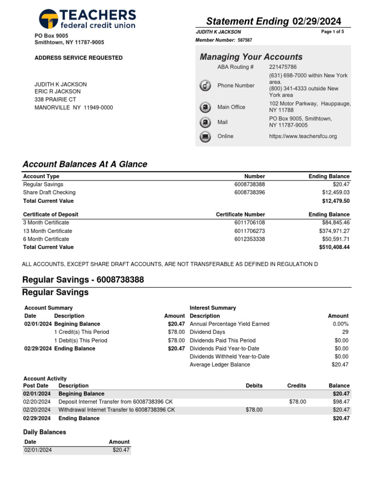 Statement TEACHERS FEDERAL CREDIT UNION | PDF | Dividend | Interest