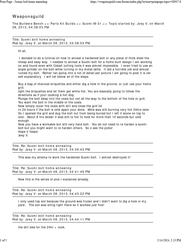 Suomi Bolt Home Annealing | PDF | Barbecue Grill | Heat Treating