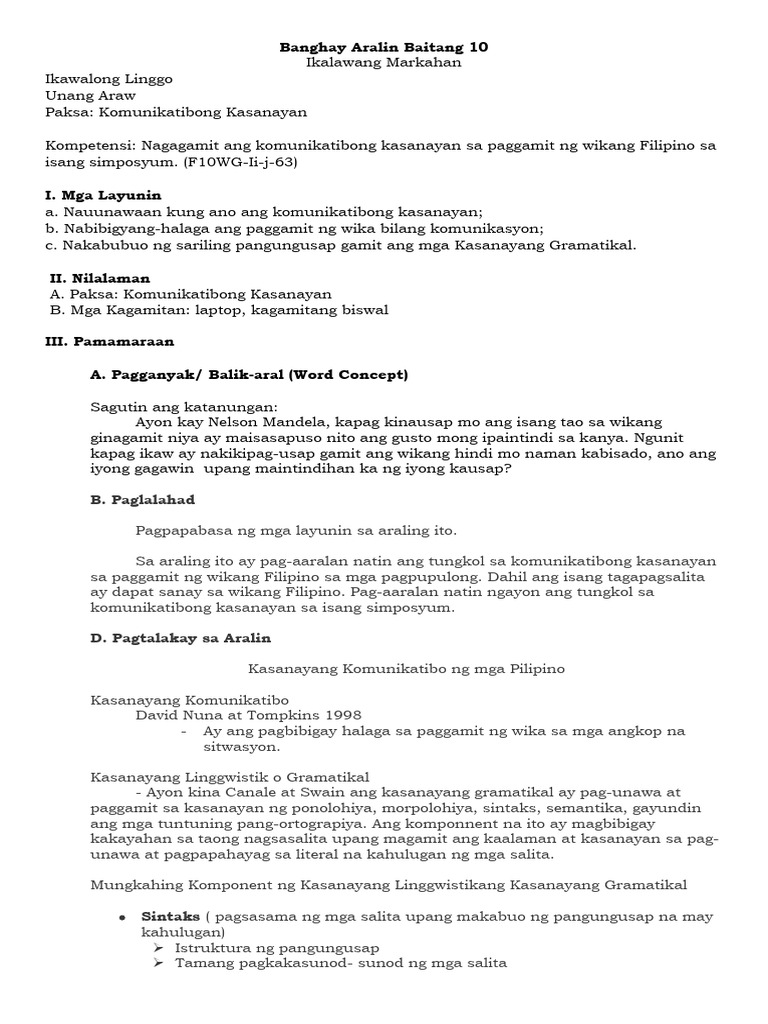 Fil 10 Week 8 Unang Araw Pdf