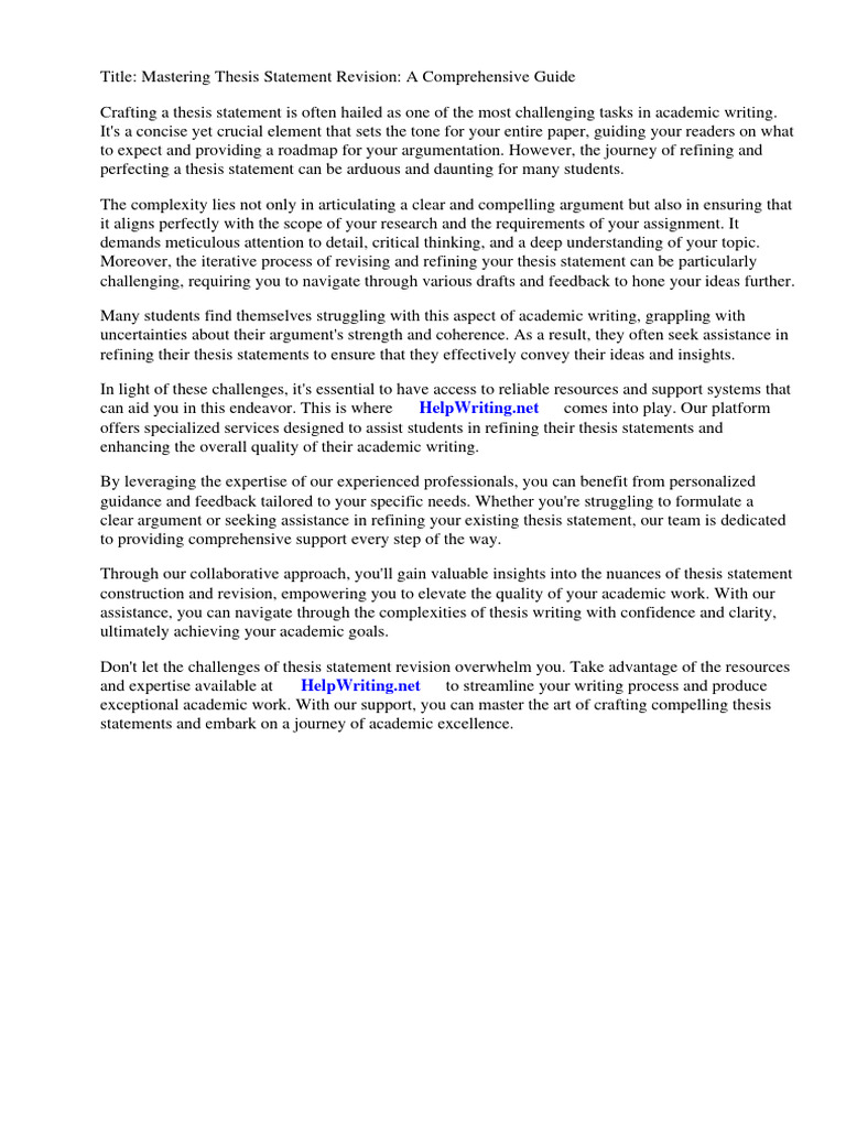 Thesis Statement Revision Guide | PDF | Essays | Thesis