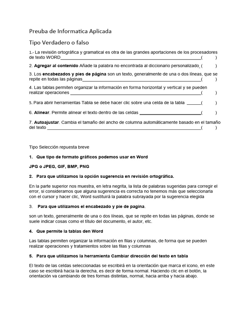 Preuba de Informatica Aplicada grupo 1 y 2 | PDF | Microsoft Word | Software