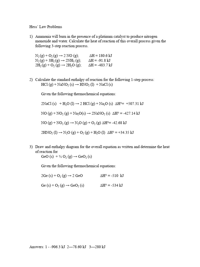 Hess Law Problems Challenging | PDF
