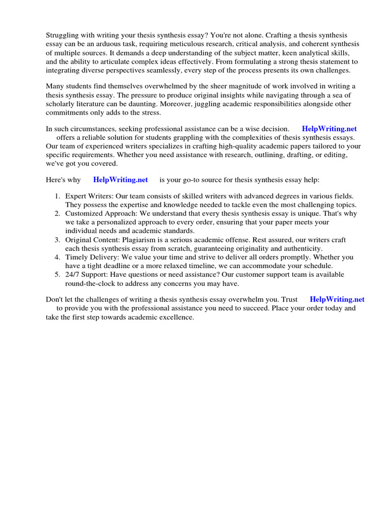 Thesis Synthesis Essay | PDF | Essays | Thesis