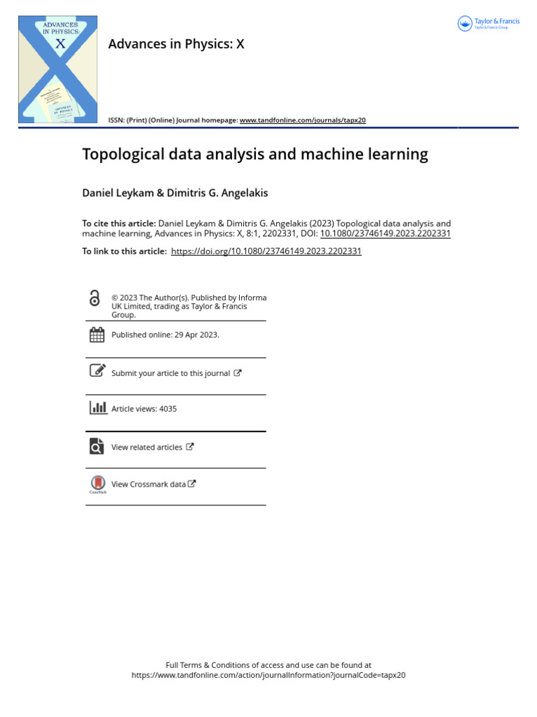 Topological Data Analysis and Machine Learning | PDF | Machine Learning | Physics