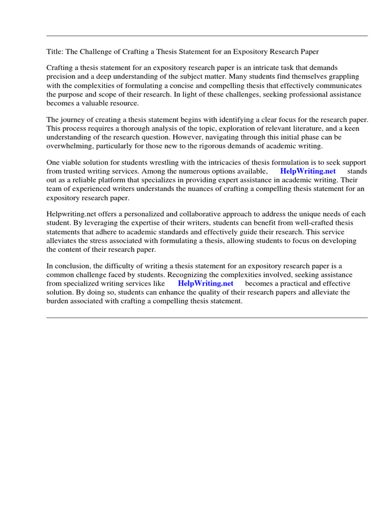 Thesis Statement For Expository Research Paper | PDF | Essays | Cognition