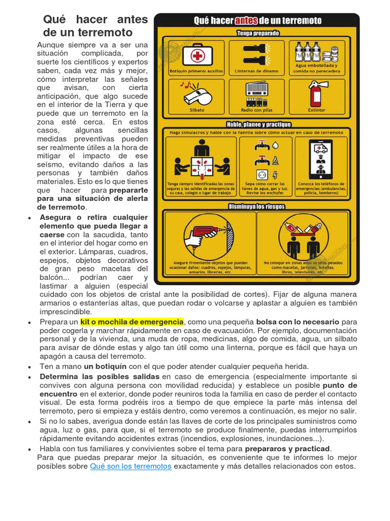 RECOMENDACIONES de Qué Hacer Antes de Un Terremoto | PDF | Temblores