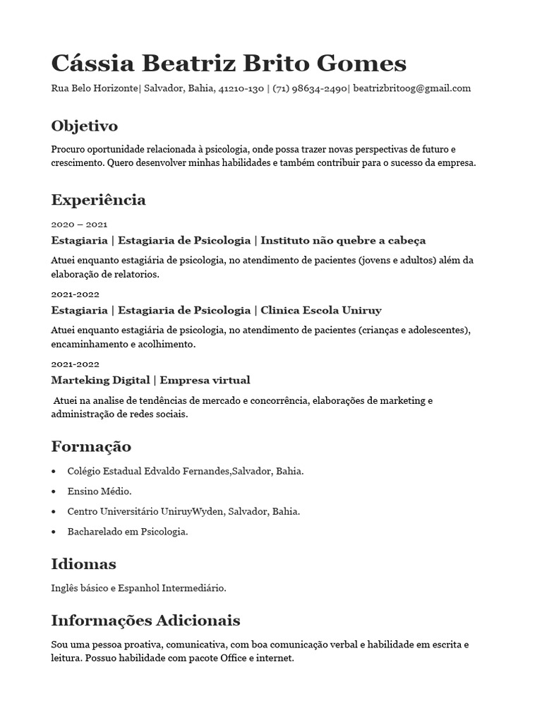 Curriculo - Cássia | PDF