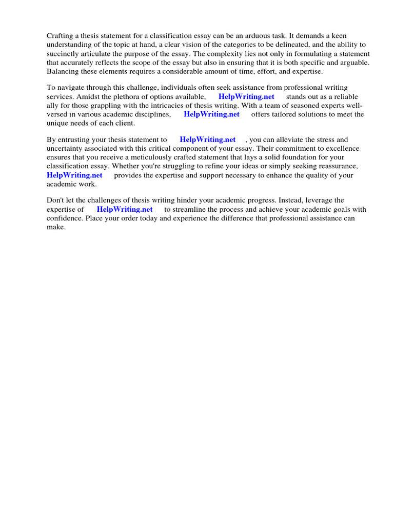 Example of A Thesis Statement For A Classification Essay | PDF | Essays | Expert