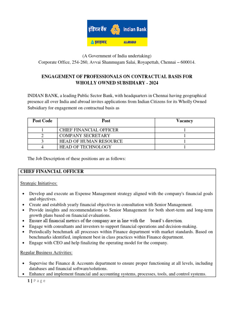 Indian Bank Recruitment For 5 Economist Chief Financial Officer Posts ...