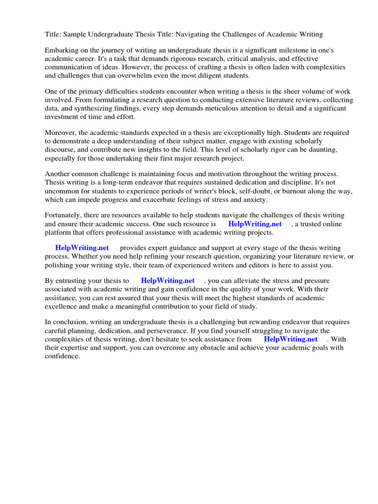 Sample Undergraduate Thesis Title | PDF | Thesis