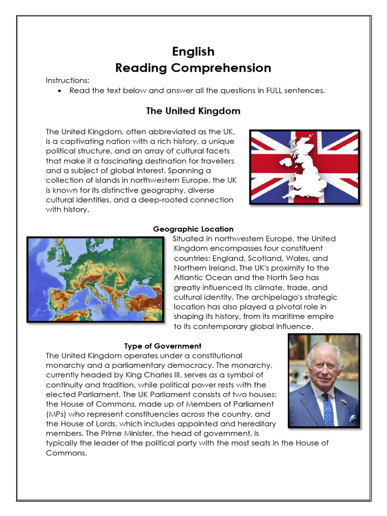 Reading Comprehension The United Kingdom - 152589 | PDF | United ...