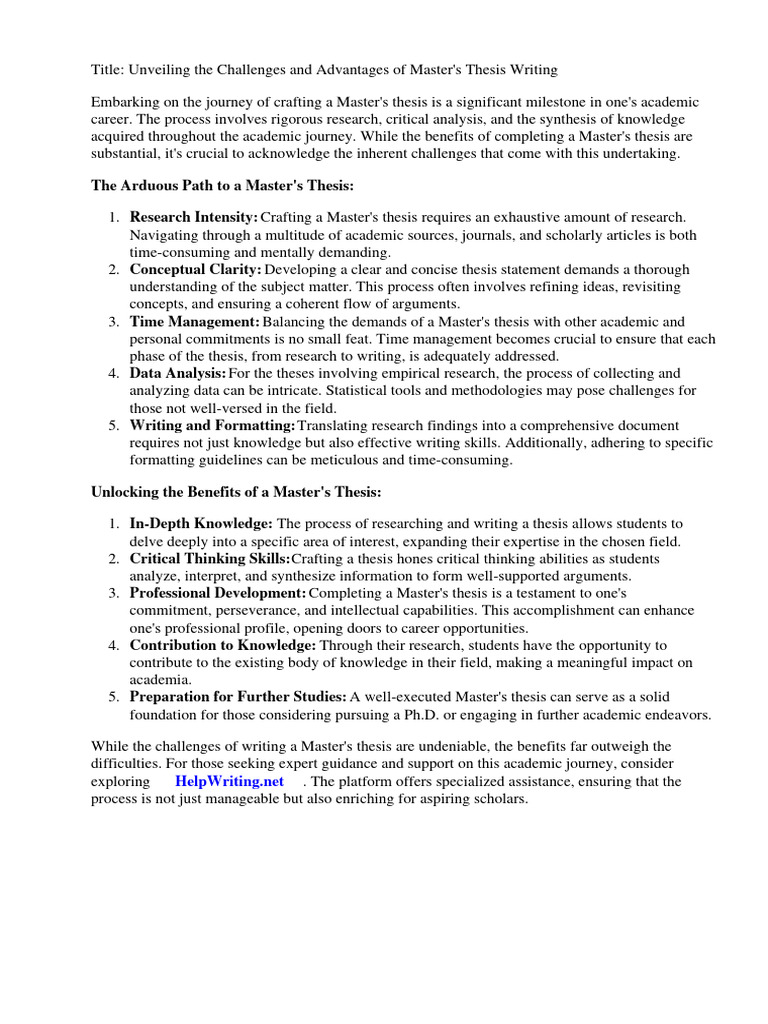 Benefits of A Masters Thesis | PDF | Thesis | Critical Thinking
