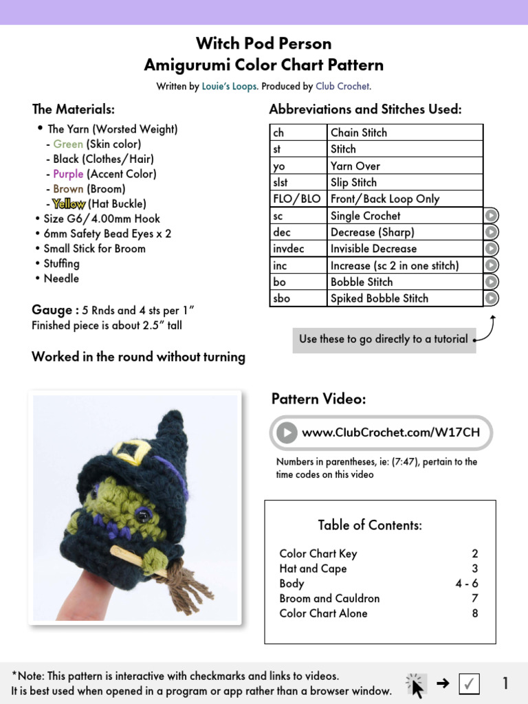 Witch-Pod-Person-Amigurumi-Color-Chart-Pattern_v1 | PDF | Crochet ...