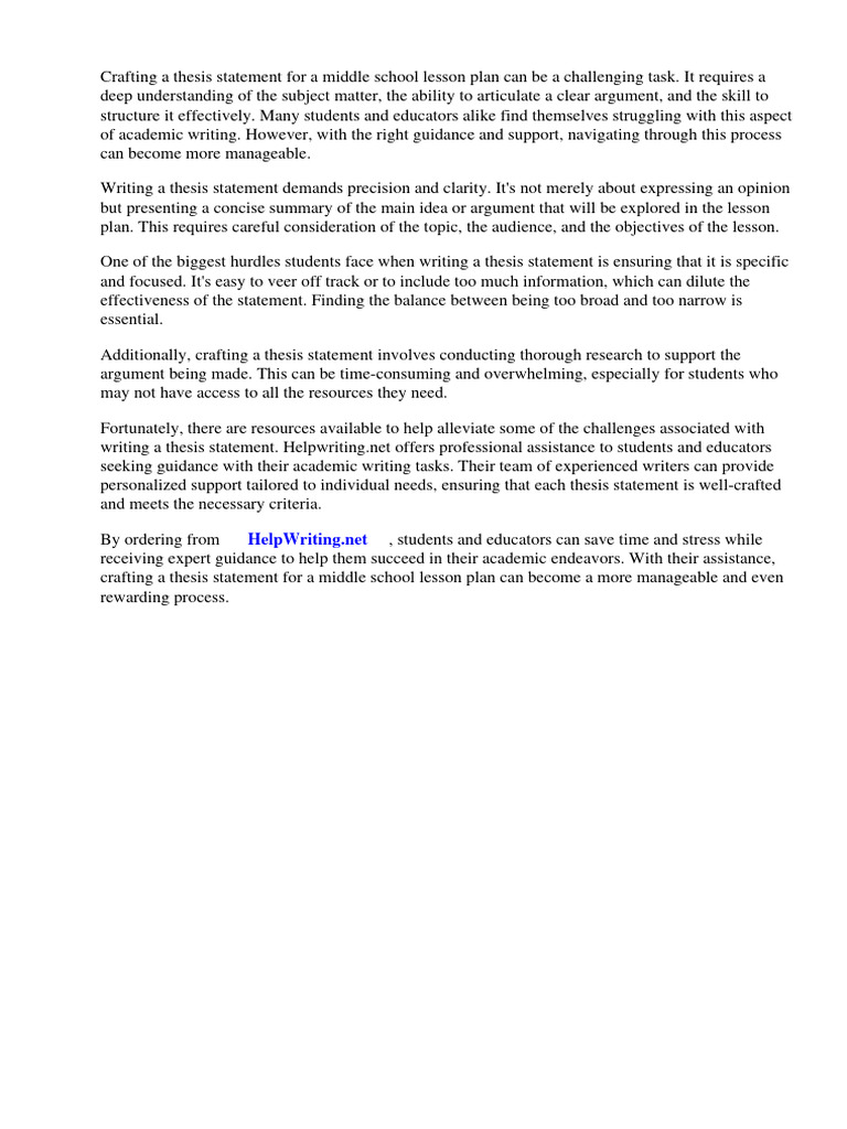 Lesson Plan Thesis Statement Middle School | PDF | Essays | Thesis