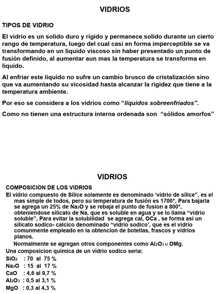 Tipos y Composición del Vidrio | PDF | Lentes | Derritiendo