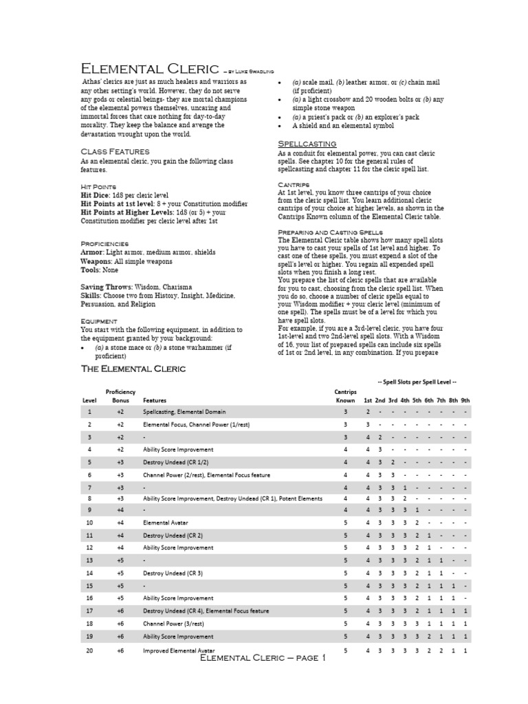 5e - Elemental Cleric v1.0 | PDF