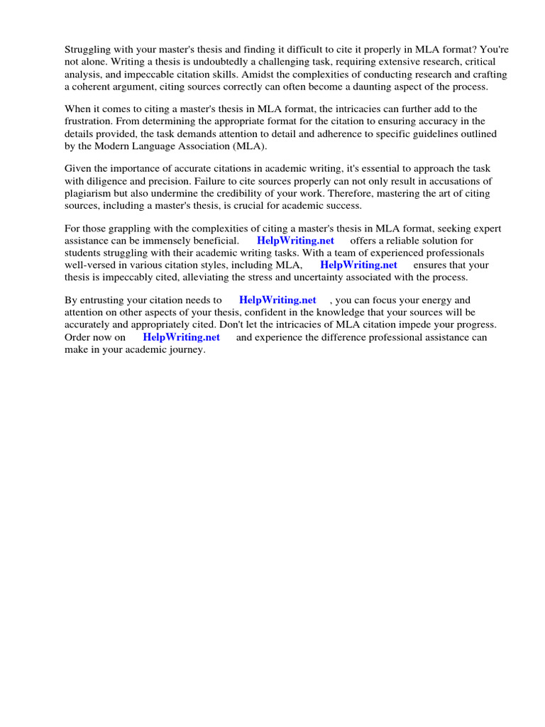 Citing A Masters Thesis Mla | PDF | Citation | Apa Style