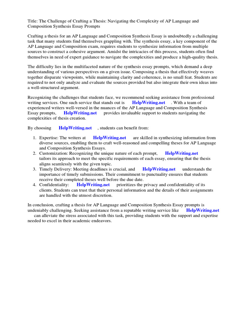 AP Language and Composition Synthesis Essay Prompts | PDF