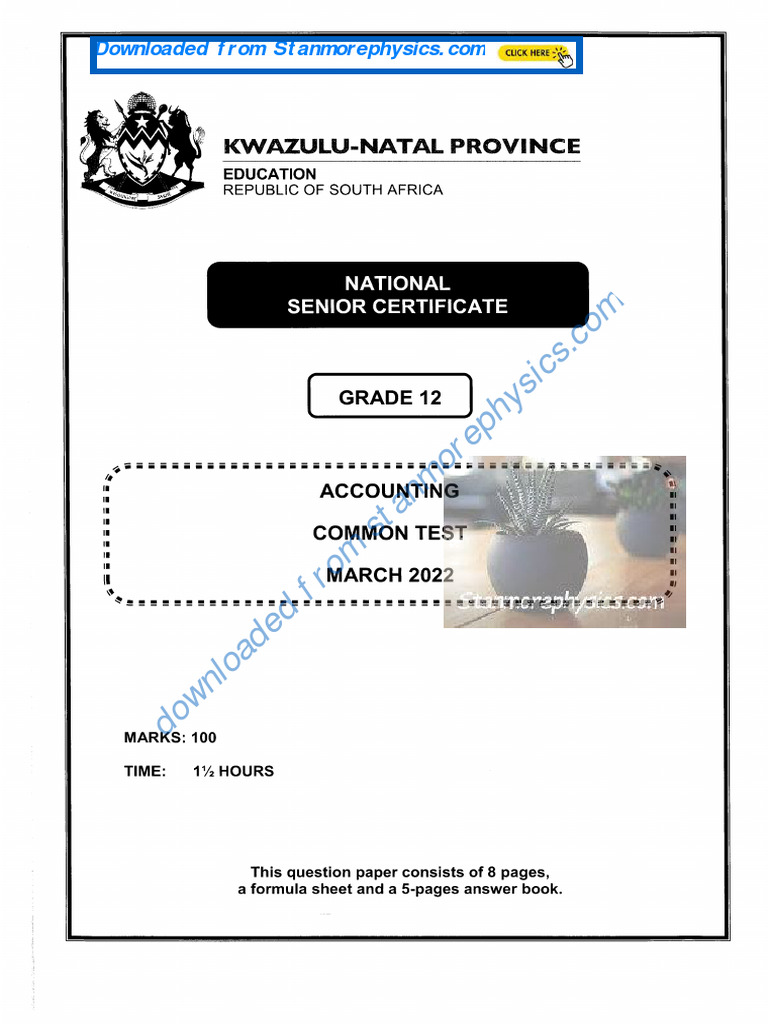 Accounting Grade 12 March 2022 QP and Memo | PDF