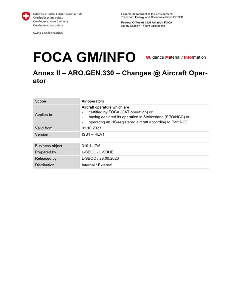 GM - INFO - ANNEX II - ARO - GEN.330 - Changes at Aircraft Operator ...
